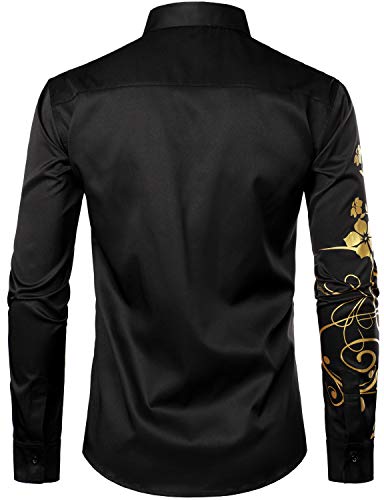 ZEROYAA Men's Hipster Shiny Design Slim Fit Long Sleeve Button Up Party Dress Shirts ZZCL62 Black Medium