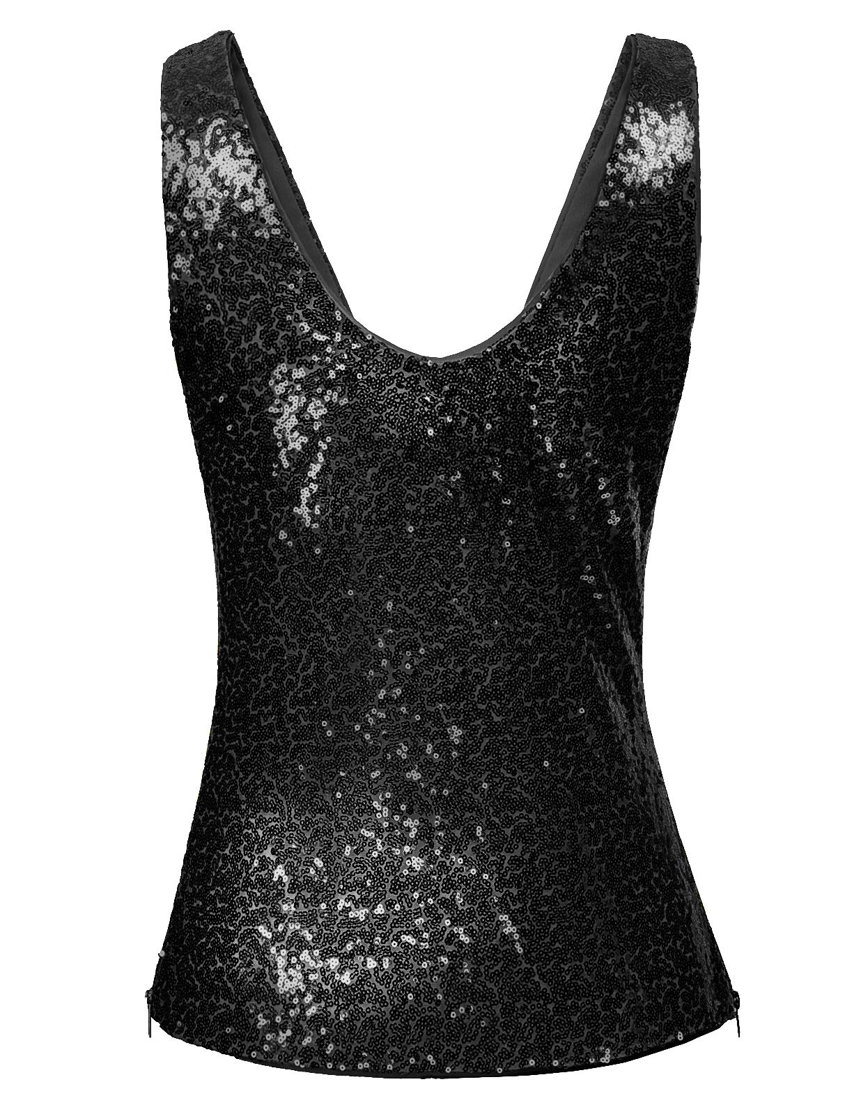 GRACE KARIN Women's Sleeveless Sequin Tops V-neck Vest Camisole T-shirt Blue Green L