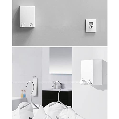 Retractable Clothesline,Indoor Clothesline for Drying Clothes-Wall-Mounted Stainless Steel self-Adhesive and Wall-Mounted Laundry Rope (13.8 feet) White
