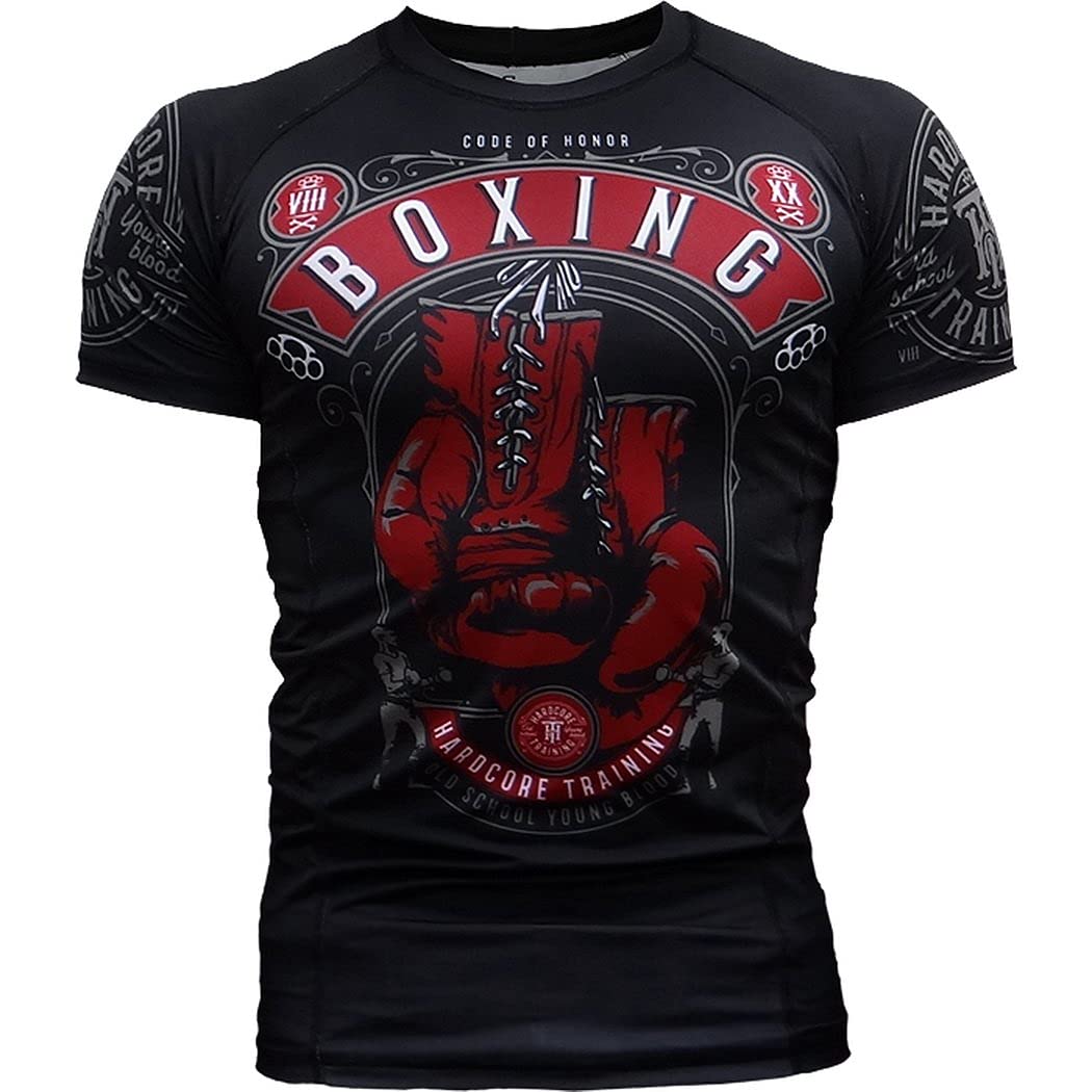 Hardcore Training Code of Honour Men's Rash Guard Compression Short Sleeve MMA No-Gi Tight BJJ Grappling Base Layer Fitness