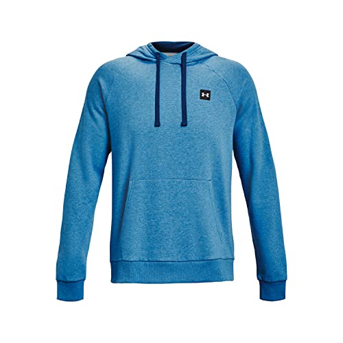 Under Armour Mens Rival Fleece Hoodie , (437) Petrol Blue Light Heather / / Onyx White , X-Large