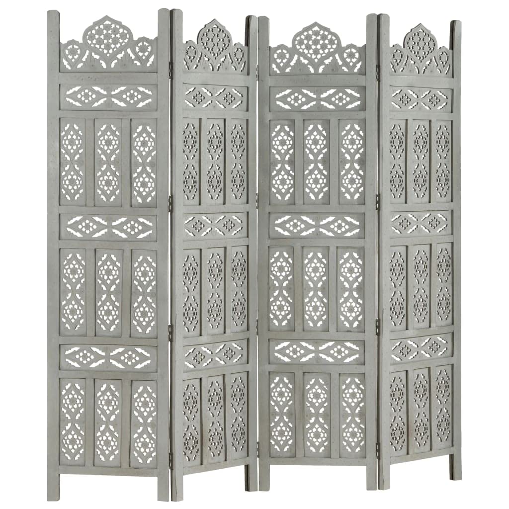 Hand Carved 3-Panel Room Divider Gray 47.2"x65" Solid Mango Wood,Freestanding Folding Screens Privacy Screen Dividers Wall Suitable forHome Office Restaurant Bedroom