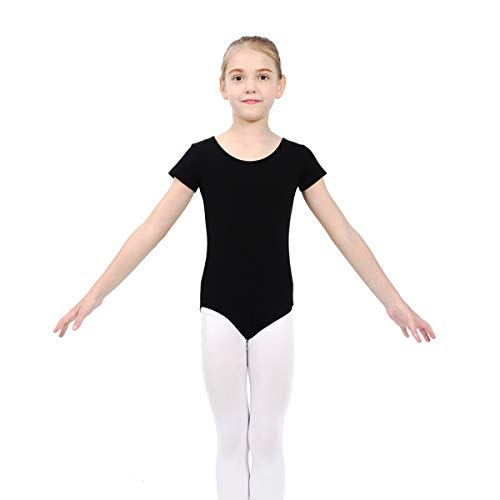 HiDance Ballet Leotards, Girls' Classic Short Sleeve Leotards for Ballet Dance Gymnastics, Crisscross Straps Back Dance Tops black 160