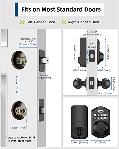 TEEHO TE001K Keyless Entry Door Lock with Handle - Electronic Keypad Deadbolt with Door Knob - Deadbolt Smart Lock for Front Door - Auto Lock - Easy Installation - Matte Black