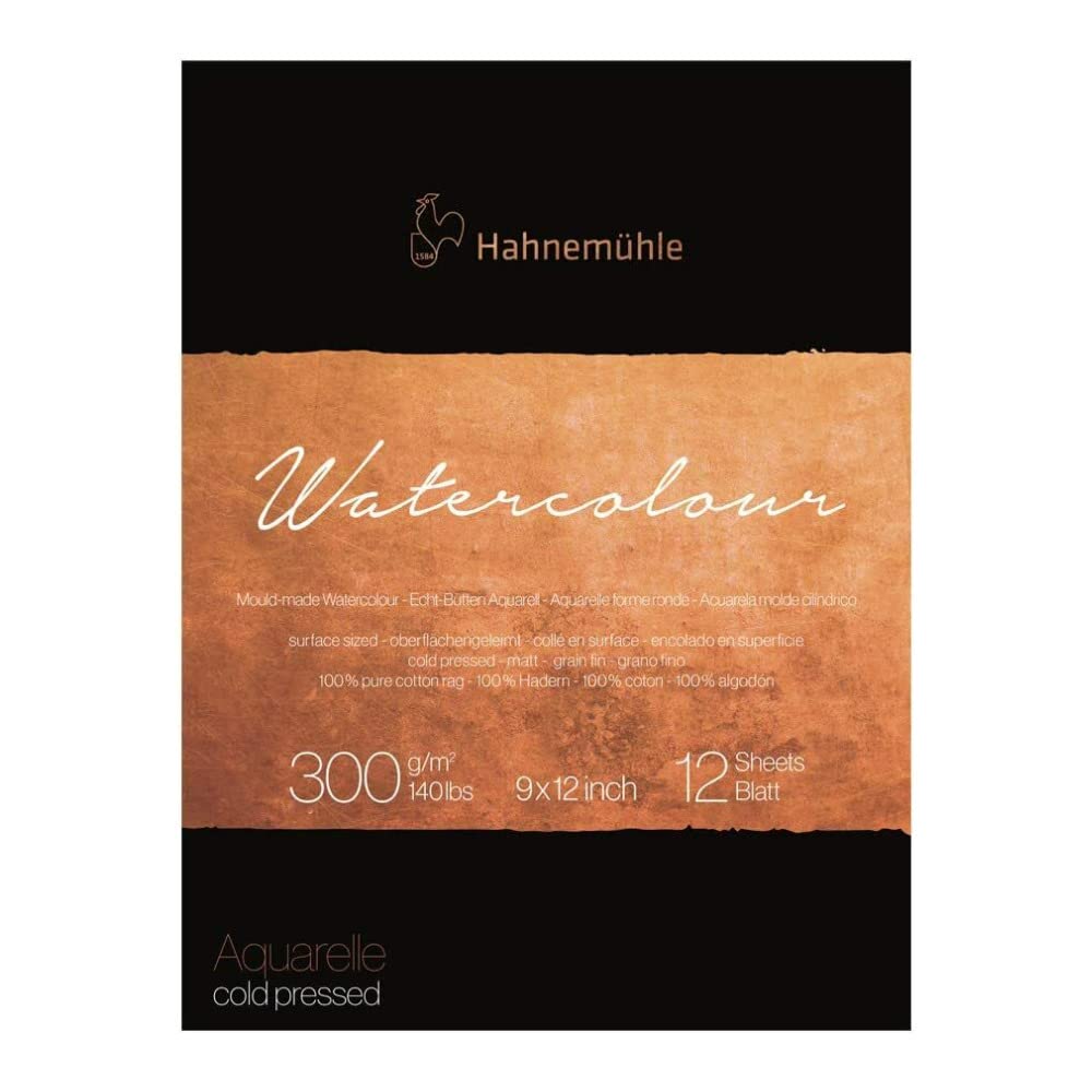 Hahnemhle Collection 100 Percent Cotton Watercolor Pad with 24 Sheets (300 GSM, 9 x 12 Inch) (2-pack)