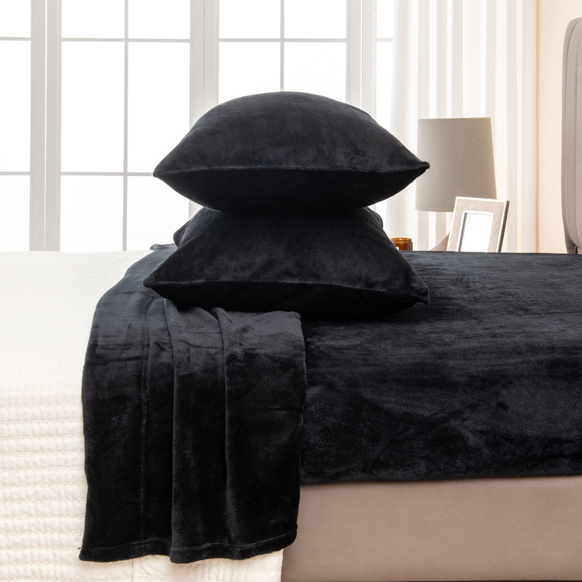 Great Bay Home Extra Soft Velvet Plush Full Micro Fleece Sheet Set | Deluxe Microplush Non Pilling Sheets, Deep Pocket | Lavish Sherpa Velvet Luxe Collection (Full, Winter White)