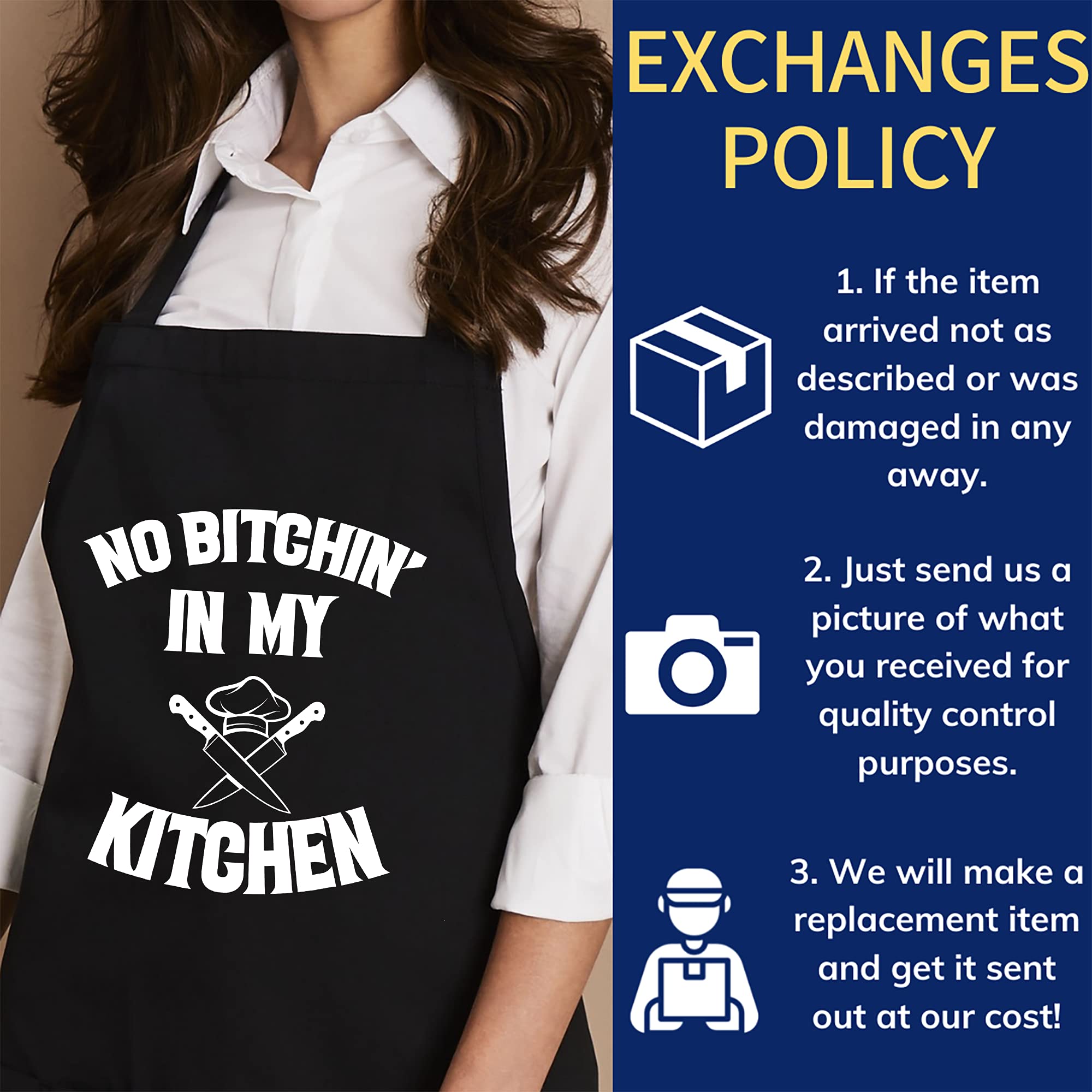 LimeSky food blogger sous chef head cook no bitchin in my kitchen Apron - Black Cooking Workwear Gift Aprons - One size fits all for Women Men
