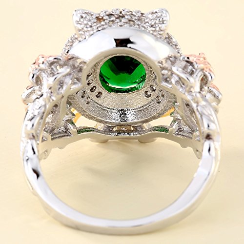 Ginger Lyne Collection - Hoot Owl Ring for Women Green Cubic Zirconia - Three-Tone Plating in Rose Gold, Gold, Platinum Over Copper - Clear Accent Stones