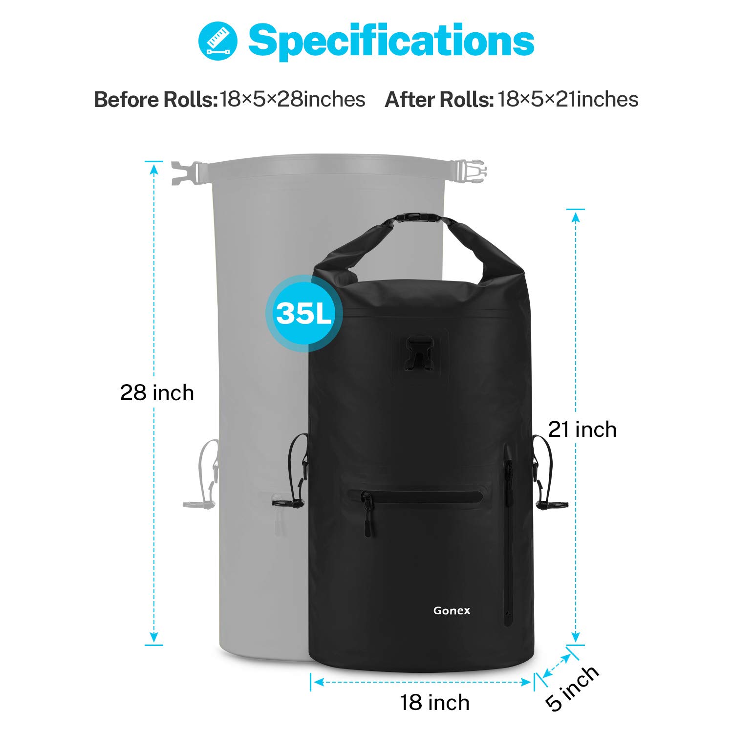 Gonex 35L Waterproof Backpack Floating Dry Bag Heavy Duty Travel Roll Top Bag with Ergonomics Design Padded Back Panel with Phone Case & Laptop Sleeve