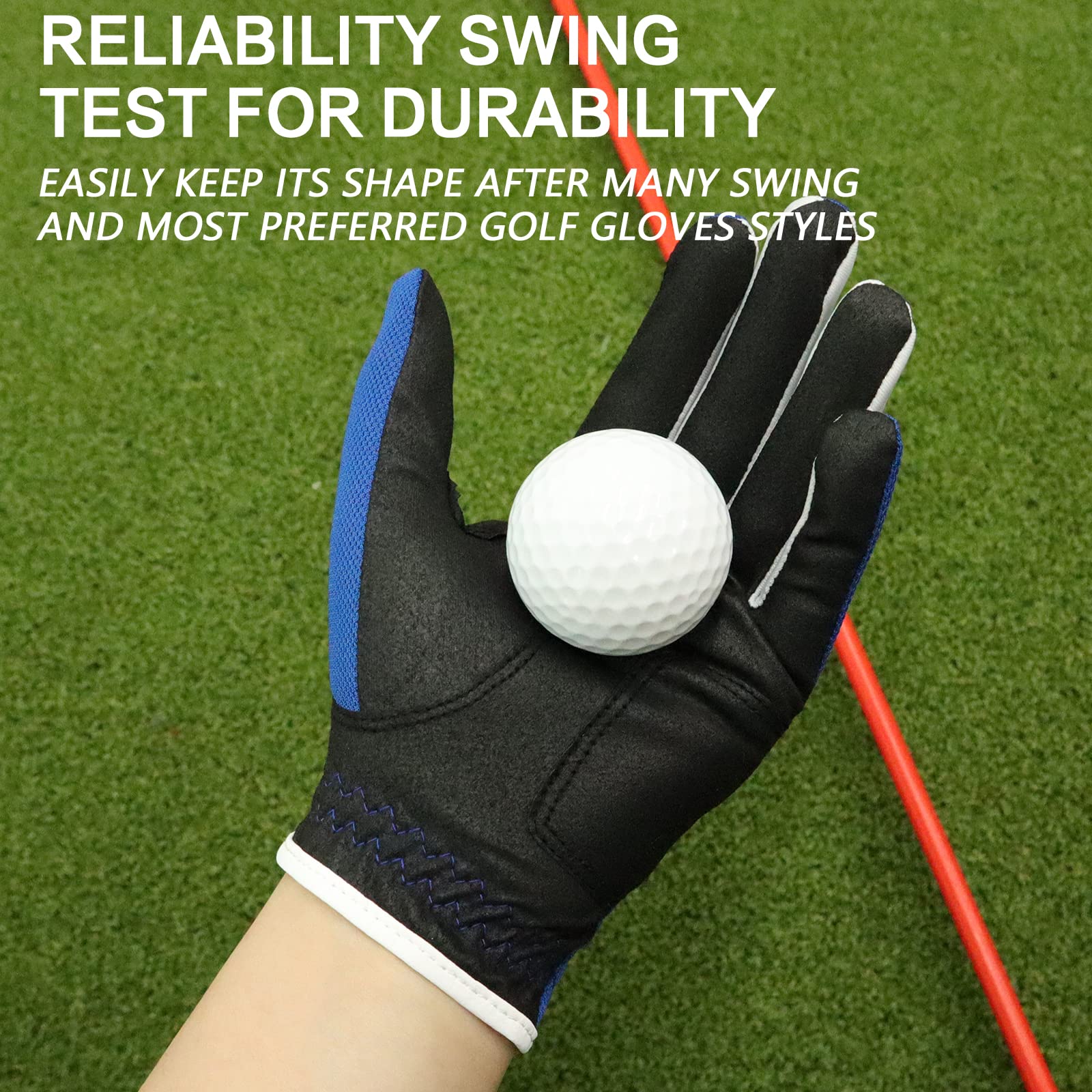 Golf Gloves Junior Kids Youth Toddler Boys Girls Left Hand Right Hand Dura Feel White Blue Red Yellow Golf Glove Extra Value 2 Pack Age 4-11 Years Old (Large(Age 7-8) Blue, Worn on Left Hand)