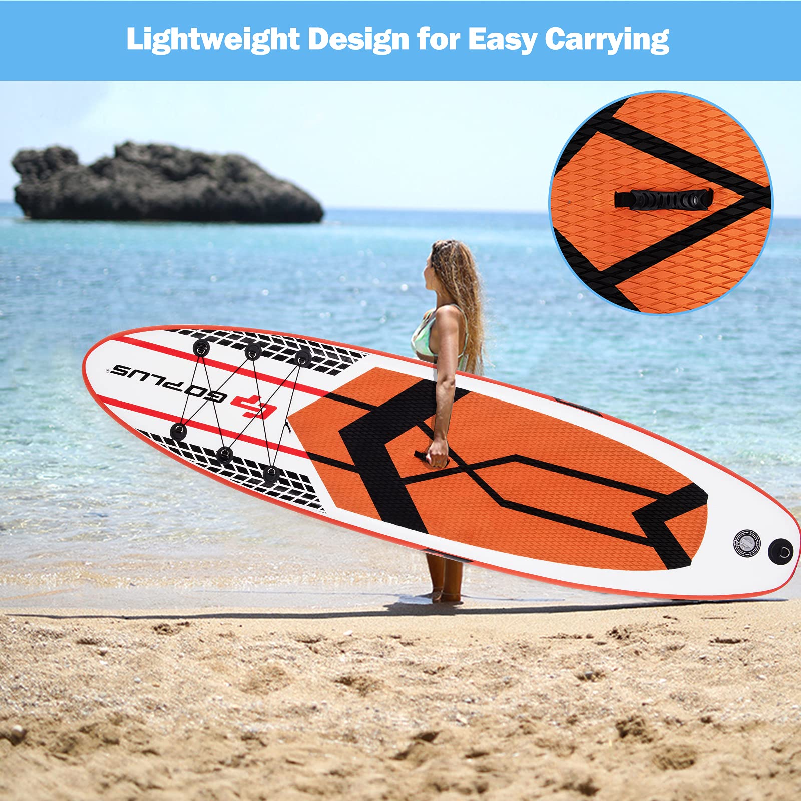 GOPLUS 10.5' Inflatable Stand Up Paddle Board SUP Cruiser with Fin, Adjustable Paddle, Hand Pump and Carry Backpack (Orange)