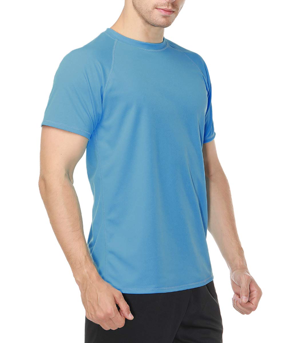 Haimao Mens Short Sleeve Rashguard Tops Quick Drying Athletic Shirt Blue