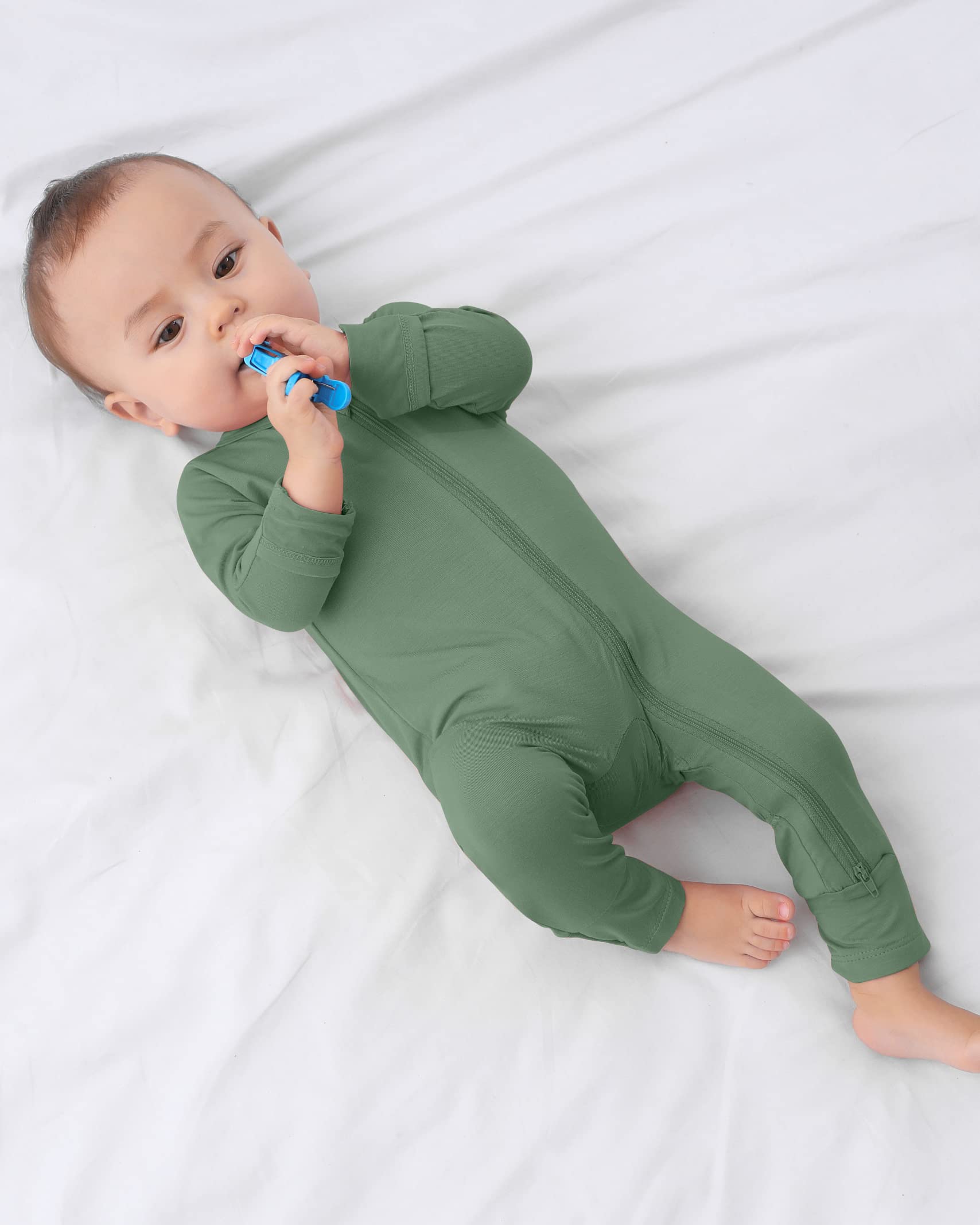 GUISBY Baby Footless Pajamas with Mittens Cuffs, Soft Rayon Double Zippers 3 Piece Sets 18-24 Months