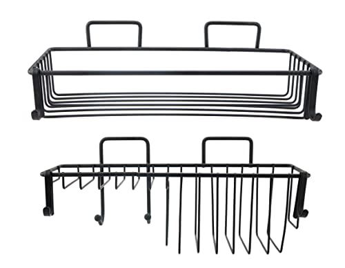 Shower Caddy Basket Shelf, Bath Accessories , Shampoo Holder Organizer No Drilling Wall Mounted Adhesive Bathroom Storage Black Stainless Steel (Black) - 2 Pack