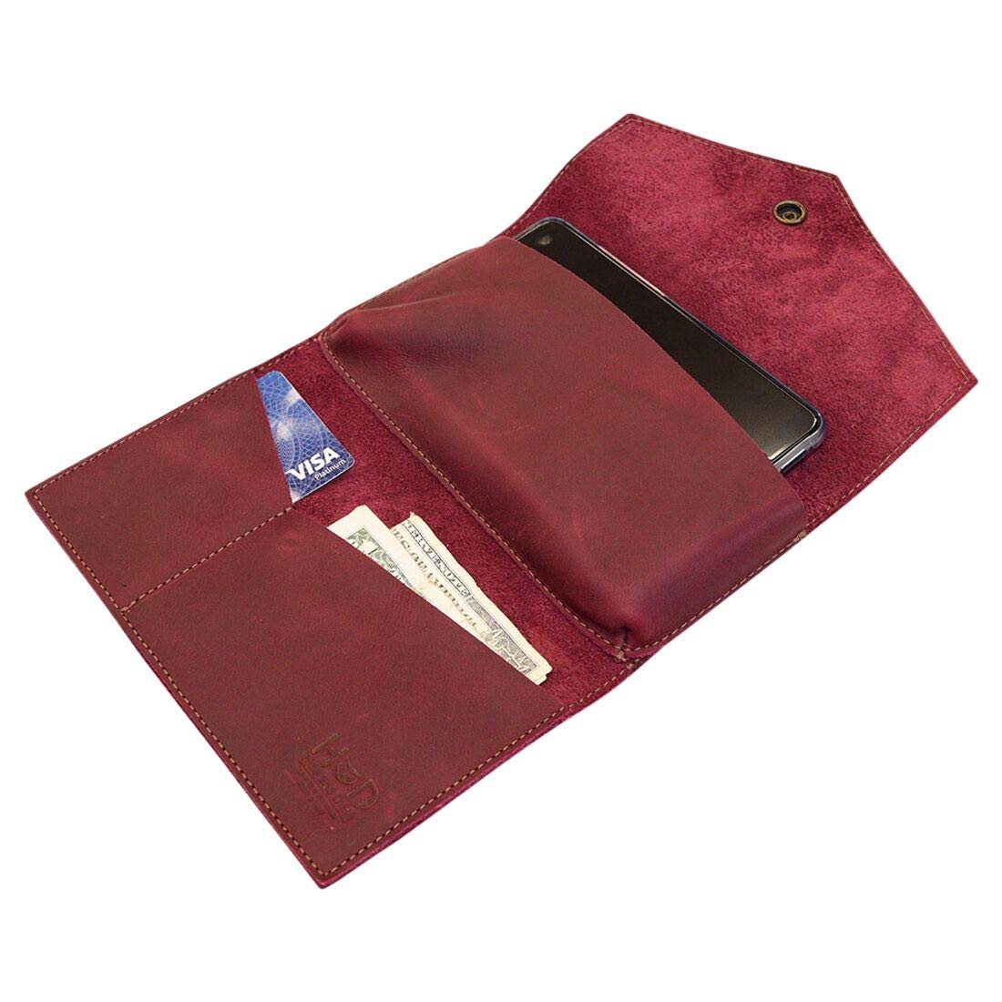 Hide & Drink, Leather Cell Phone Wallet, Holds Up To 4 Cards Plus Folded Bills/Traveling Accessories/Case/Pouch/Money Organizer, Handmade :: Single Malt Mahogany
