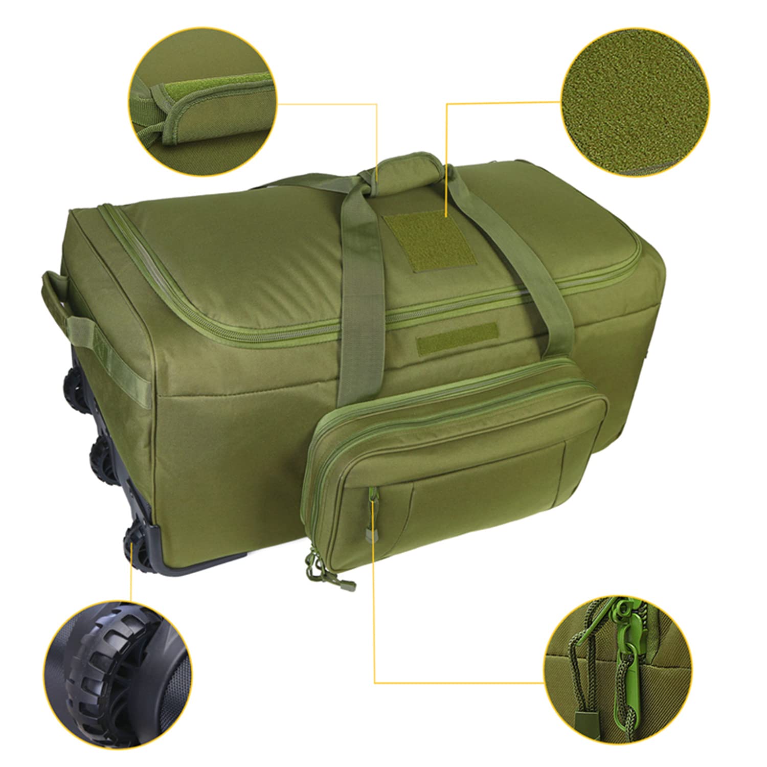 Greencity Duffel Bag Wheels Rolling Deployment Wheeled Military Suitcase Heavy-Duty Extra large deployment bag Capacity 32 Inch,Green