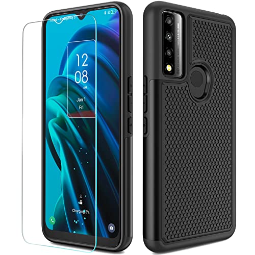 NTZW for TCL 30 XE 5G Case: Drop Protective Military Grade Armor Case Cover | Sturdy Anti-Slip Grip & Shock-Proof Silicone TPU Bumper | Dual-Layer Heavy Duty Protection Phone Case - Black