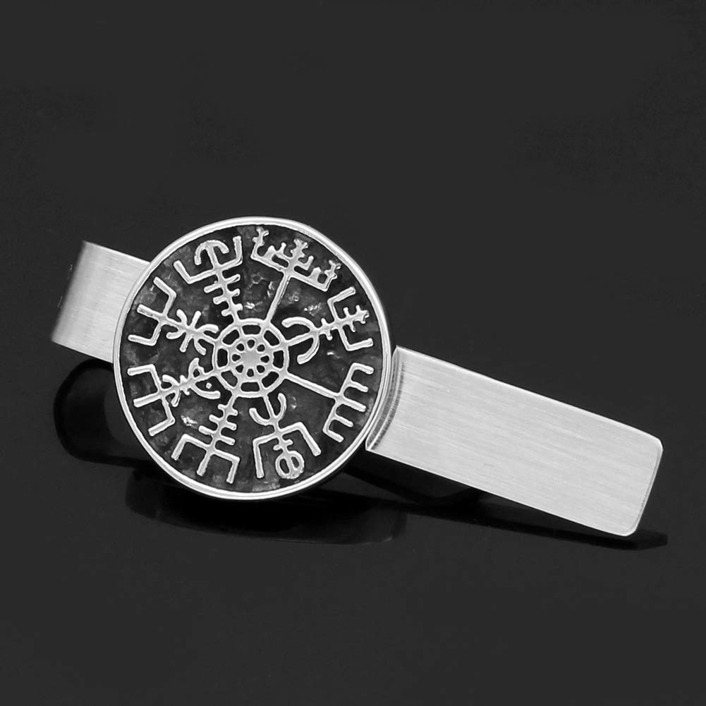GuoShuang Stainless steel Nordic Viking rune compass amulet Tie Clips small size with valknut gift bag