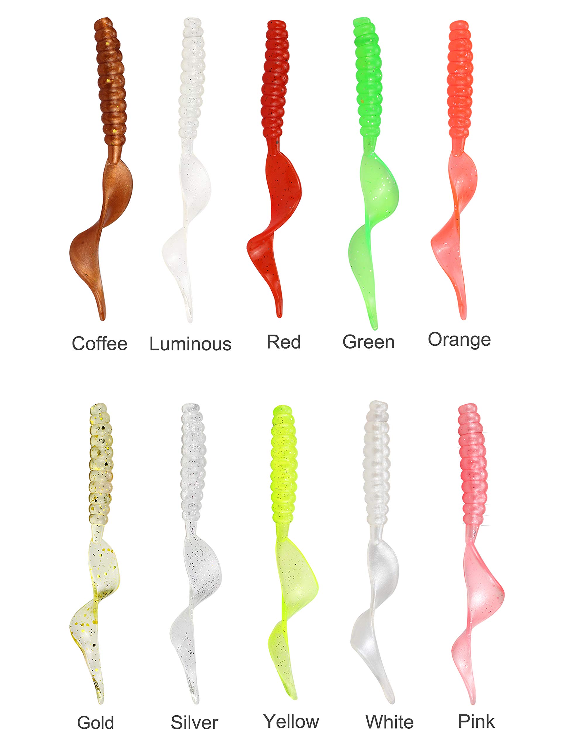 Grub Fishing Lures, 60-Pack 2.8 inches Soft Plastic Bait for Saltwater/Freshwater, 10 Mixed Colors
