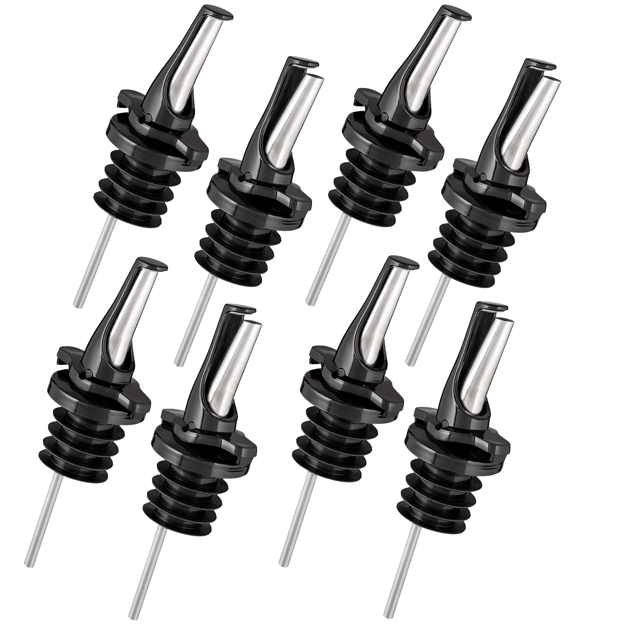 Liquor Bottle Pourers - Hygienic ClickSeal Alcohol Speed Pour Spouts - Stops Barfly, Dishwasher Safe. Also for Olive Oil, Juice, Syrup. Black 8 Pk with Adapters for Large Bottles