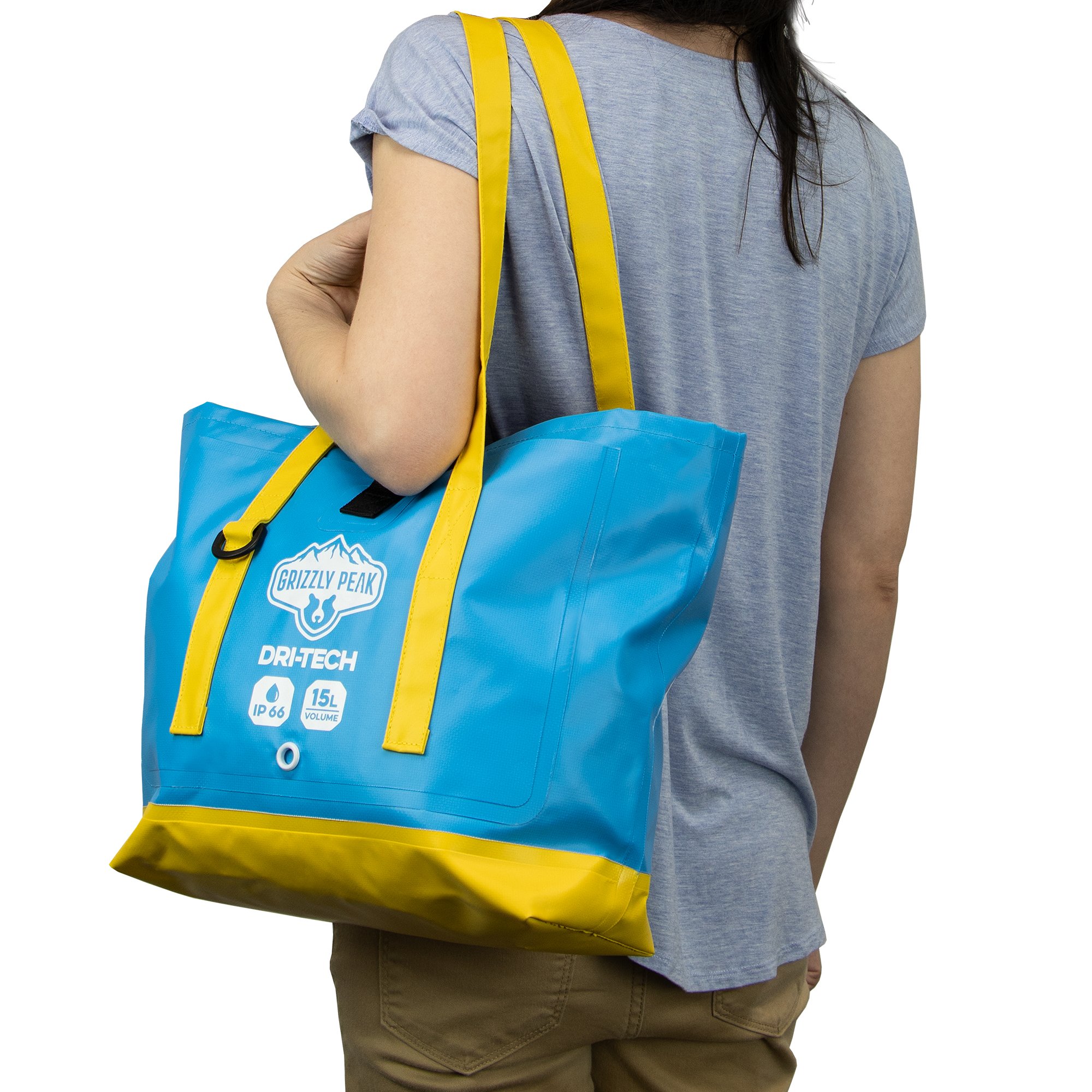 Grizzly Peak 15L Dri-Tech Waterproof Beach Tote Dry Bag - IP 66 Lightweight Roll-Top Sack with Carrying Straps – Pouch for Protecting Valuables & Belongings at The Beach, Camping, & Outdoors