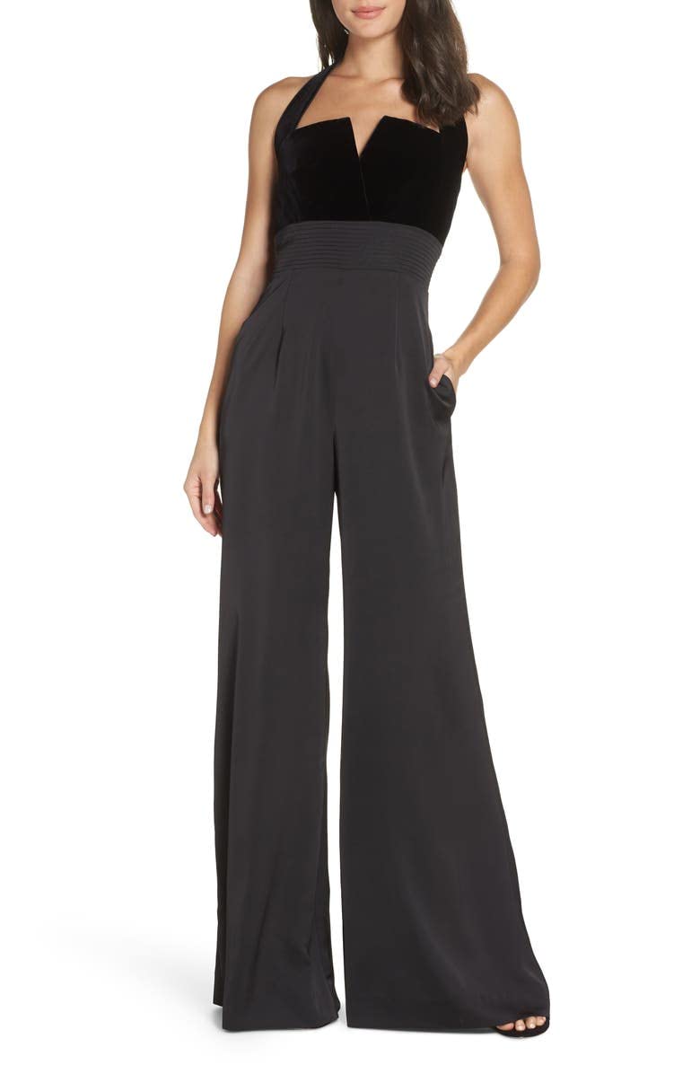 Jill Jill Stuart Women's Velvet Halter Neck Shaughnessy Tuxedo Jumpsuit Black 4