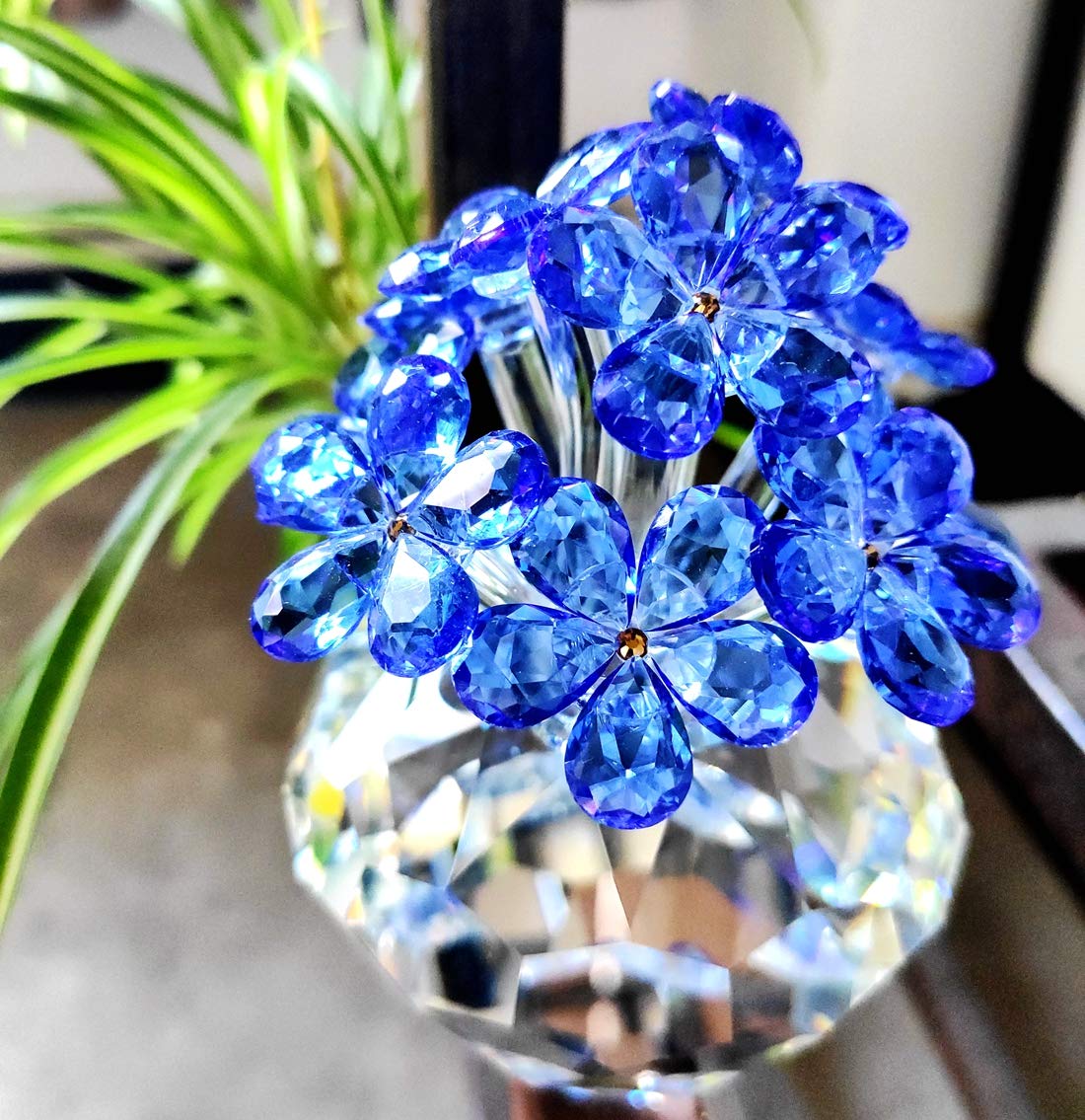 H&D HYALINE & DORA Crystal Flower Figurines Forget-Me-Not Glass Ornament Paperweight (Blue)