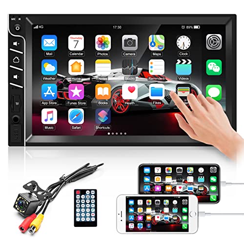 UNITOPSCI Double Din Car Stereo Receiver 7 Inch Touch Screen Bluetooth Hands-Free Car Radio with Backup Camera Remote Control Car MP5 Player FM AUX in USB TF Card Input Car Audio, Mirror Link