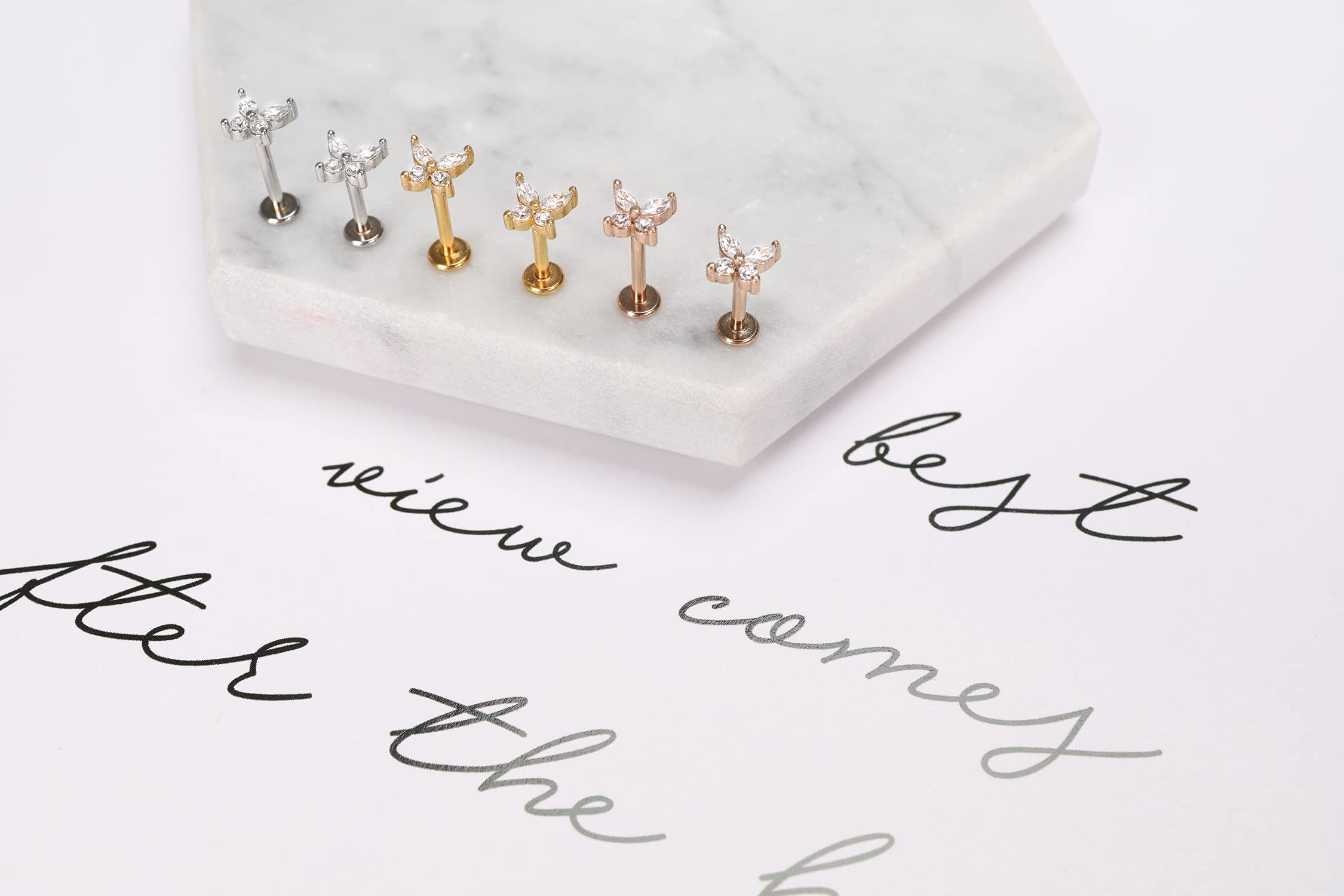 JINSAWW 16G Butterfly Internally Threaded CZ Labret Stud Stainless Steel Ear Cartilage Helix Tragus Conch Flat Back Piercing Stud Body Jewelery