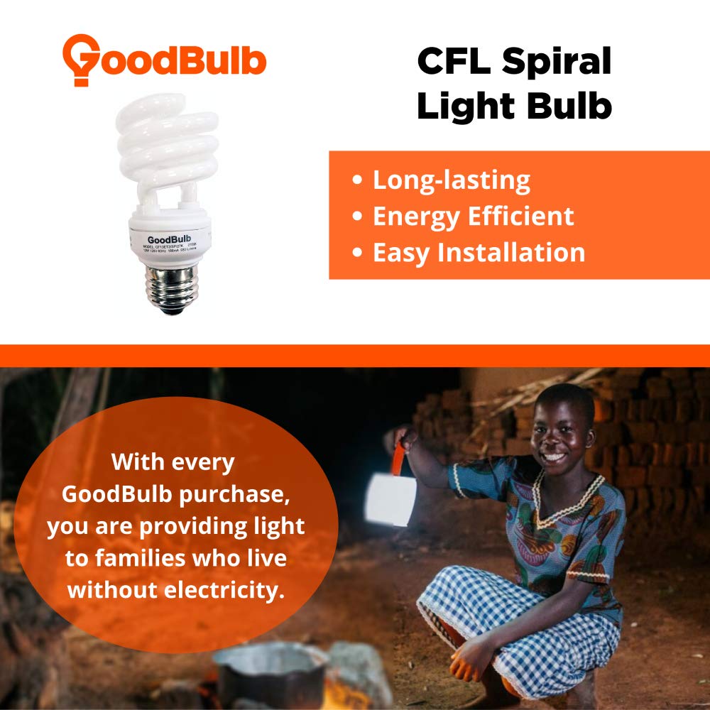 GoodBulb 13-Watt Compact Fluorescent Bulb - 2700K Warm White Color - Ultra Mini Spiral CFL Light Bulbs - E26 Medium Base (Pack of 2 Bulbs)