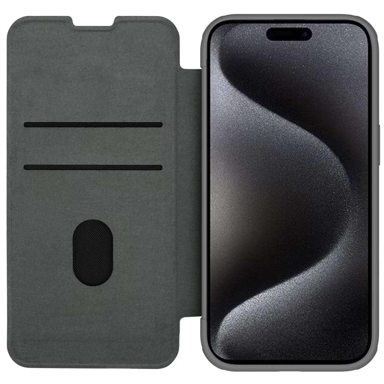 GOOVEN Flip leather case for iPhone 15 Pro Max [Compatible with Magsafe] Sliding camera cover Built-in card slot Impact-resistant slim business folio case，Green