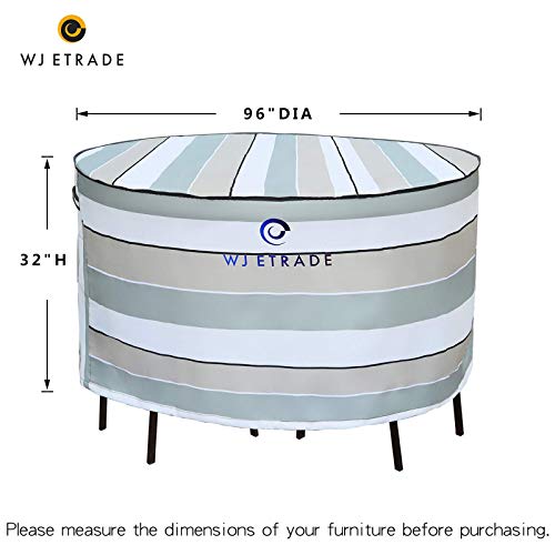 Patio Furniture Set Cover, 96"Diax32"H Round Waterproof UV Resistant Heavy Duty Cover Fits 5-7 Piece Large-Medium Dining Set, Striped