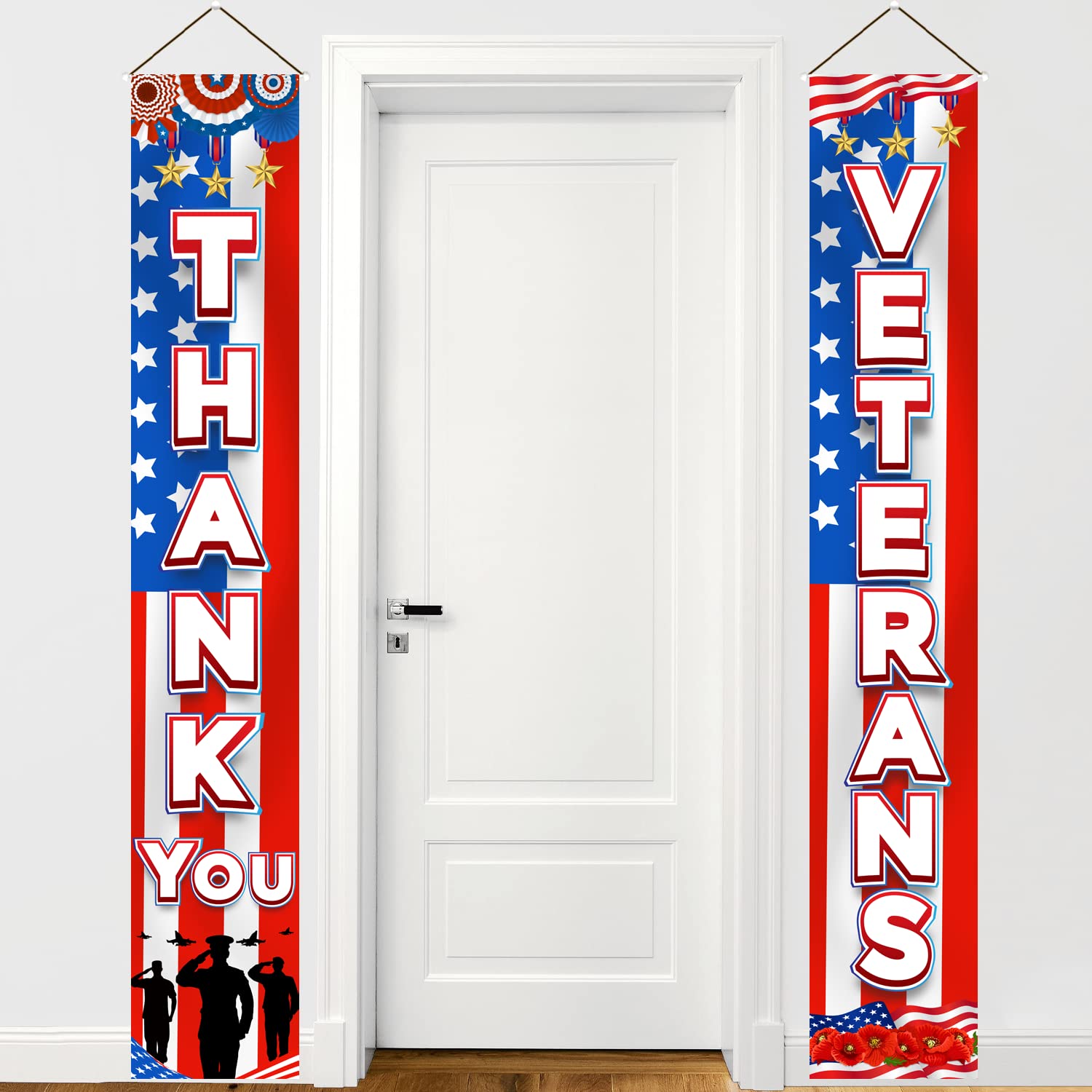 Veterans Day Decorations, 71" X 12" Thank You Veterans Banner Veterans Day Porch Sign Outdoor White Red Blue Veterans Day Banner Patriotic Door Decor Veterans Day Memorial Day Decorations