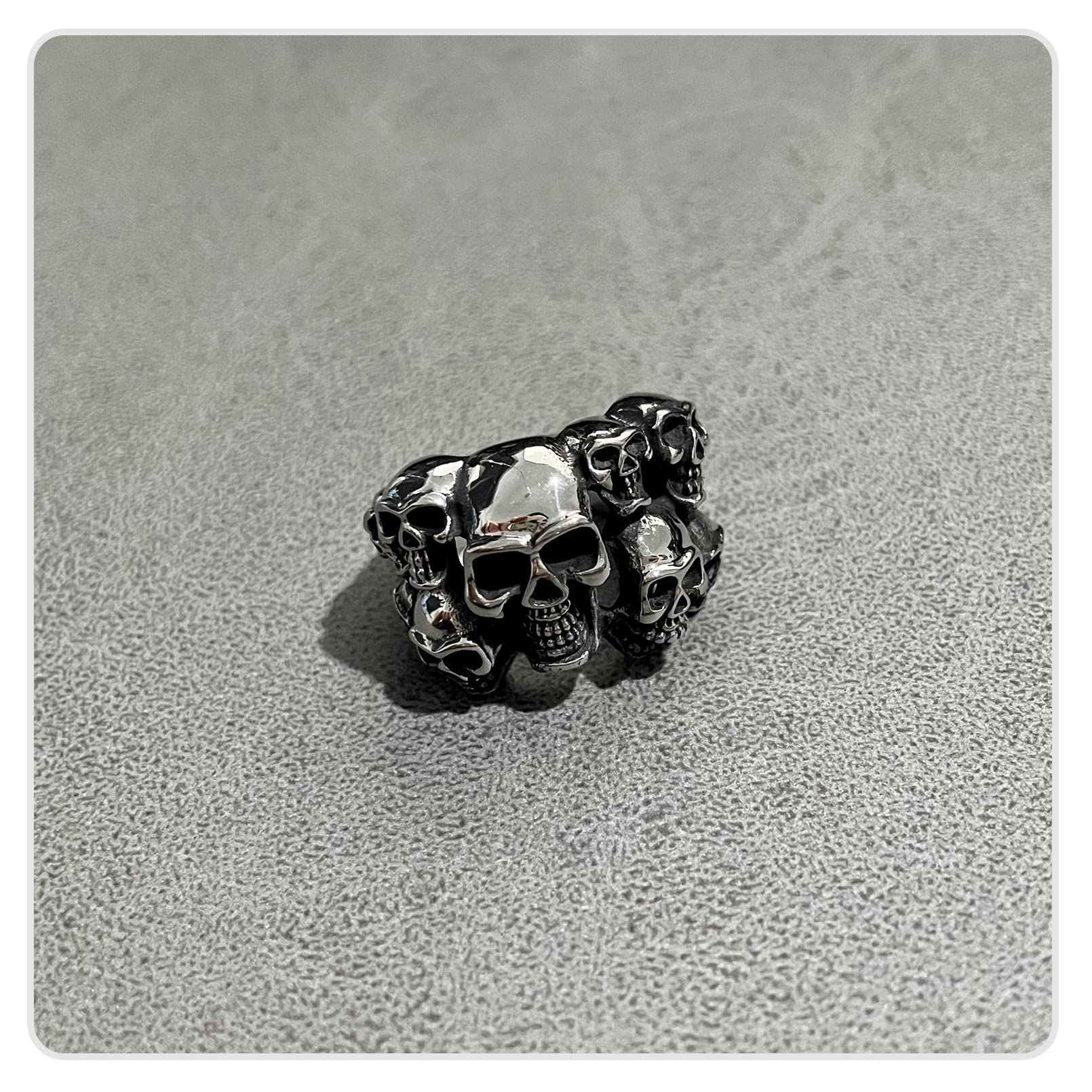 Nsitbbuery Hip Hop Jewelry Biker Ring Stainless Steel Skull Band Ring(Steel(12))