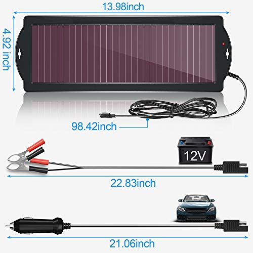 POWOXI 1.8W 12V Solar Car Battery Charger Maintainer, Portable Solar Panel Trickle Charging Kit for Automotive, Motorcycle, Boat, ATV,Marine, RV, Trailer, Powersports, Snowmobile, etc.