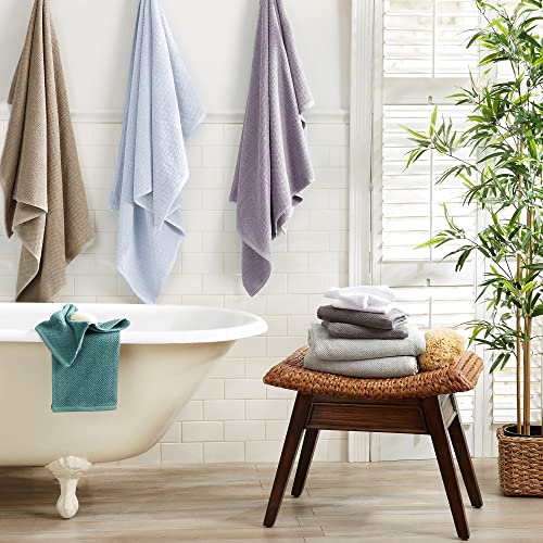 Great Bay Home 12-Pack 100% Cotton, Quick-Dry Textured Washcloths. Ultra-Absorbent, Popcorn Weave. Acacia Collection. (Wash 12pk, Optic White)