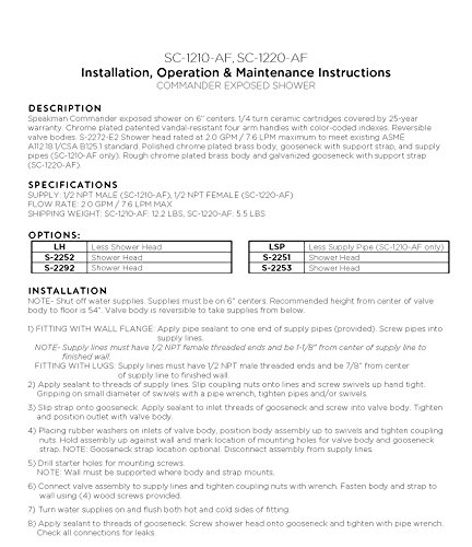 Speakman SC-1220-AF Commander Vandal Resistant Industrial Exposed Shower with Cross Handles β 2 Handle Shower Faucet with Hot & Cold Water Indexing, Polished Chrome
