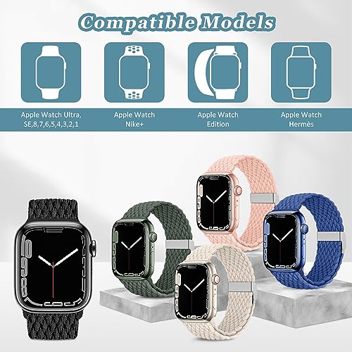 TINICR Braided Solo Loop Band Compatible with Apple Watch 49mm 45mm 42mm 41mm 40mm 38mm, Elastic Adjustable Nylon Strap for iWatch Series Ultra SE 8/7/6/5/4/2/1 (42mm/44mm/45mm/49mm, Multi-Color)
