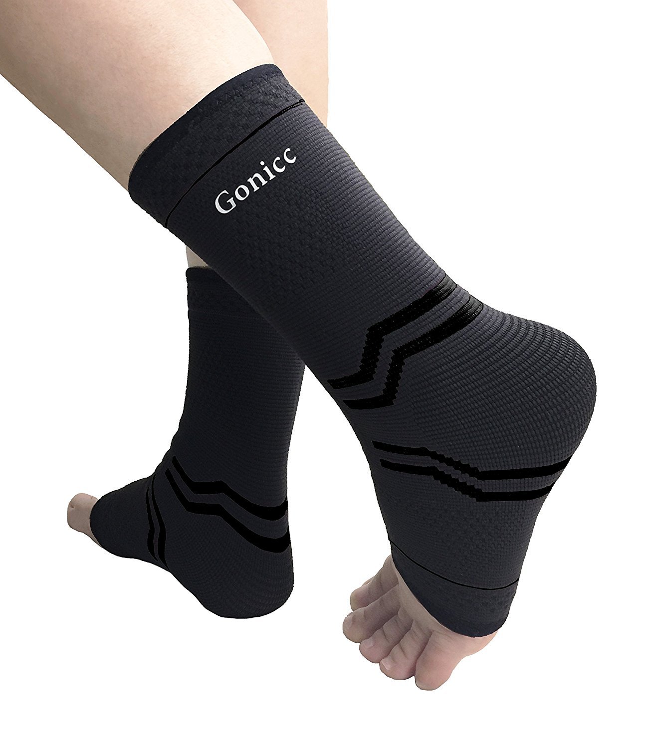 gonicc Professional Foot Sleeve Pair(2 Pcs) with Compression Wrap Support(Large, Red), Breathable, Stabiling Ligaments, Prevent Re-injury, Ankle Brace, Volleyball Protective Gear Ankle Guards