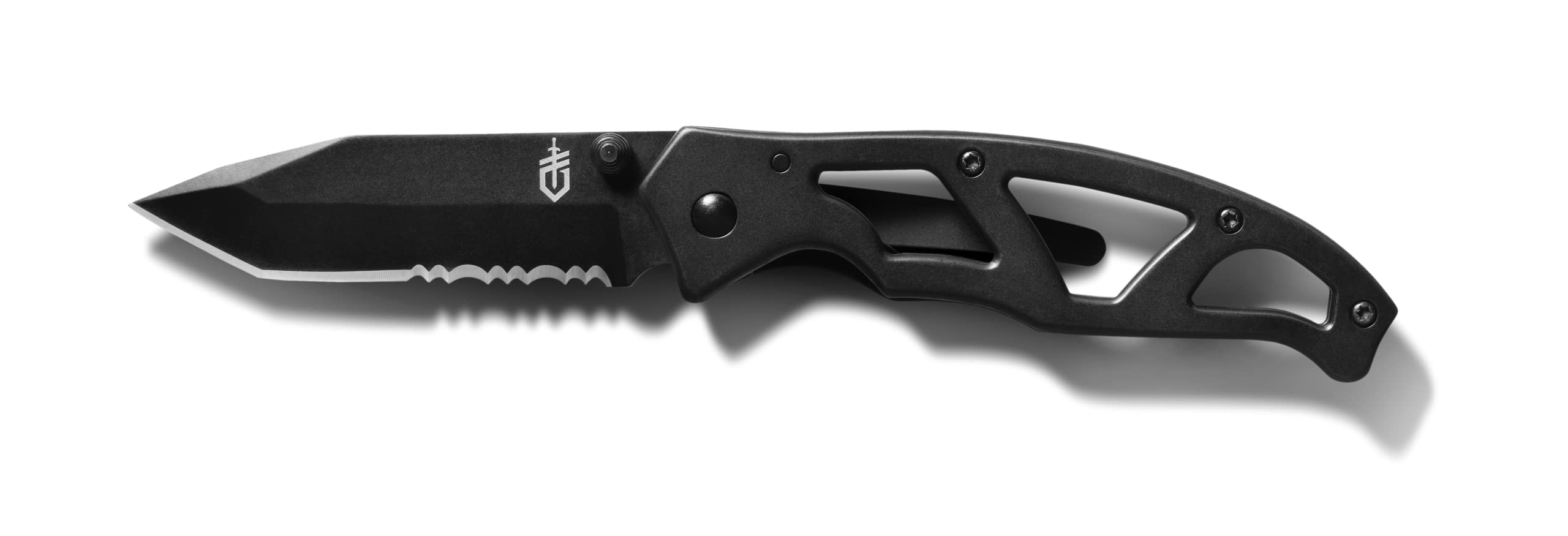Gerber Gear Paraframe Tanto Pocket Knife - 3" Serrated Edge Blade Folding Knife - EDC Gear and Equipment - Black