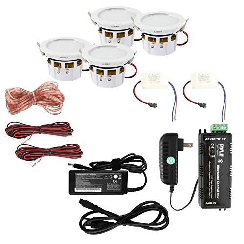 Pyle 4β Pair Bluetooth Flush Mount In-wall In-ceiling 2-Way Home Speaker System Built-in LED Lights Aluminum Housing Spring Clips Polypropylene Cone & Tweeter 4 Ch Amplifier 320 Watts (PDIC4CBTL4B)