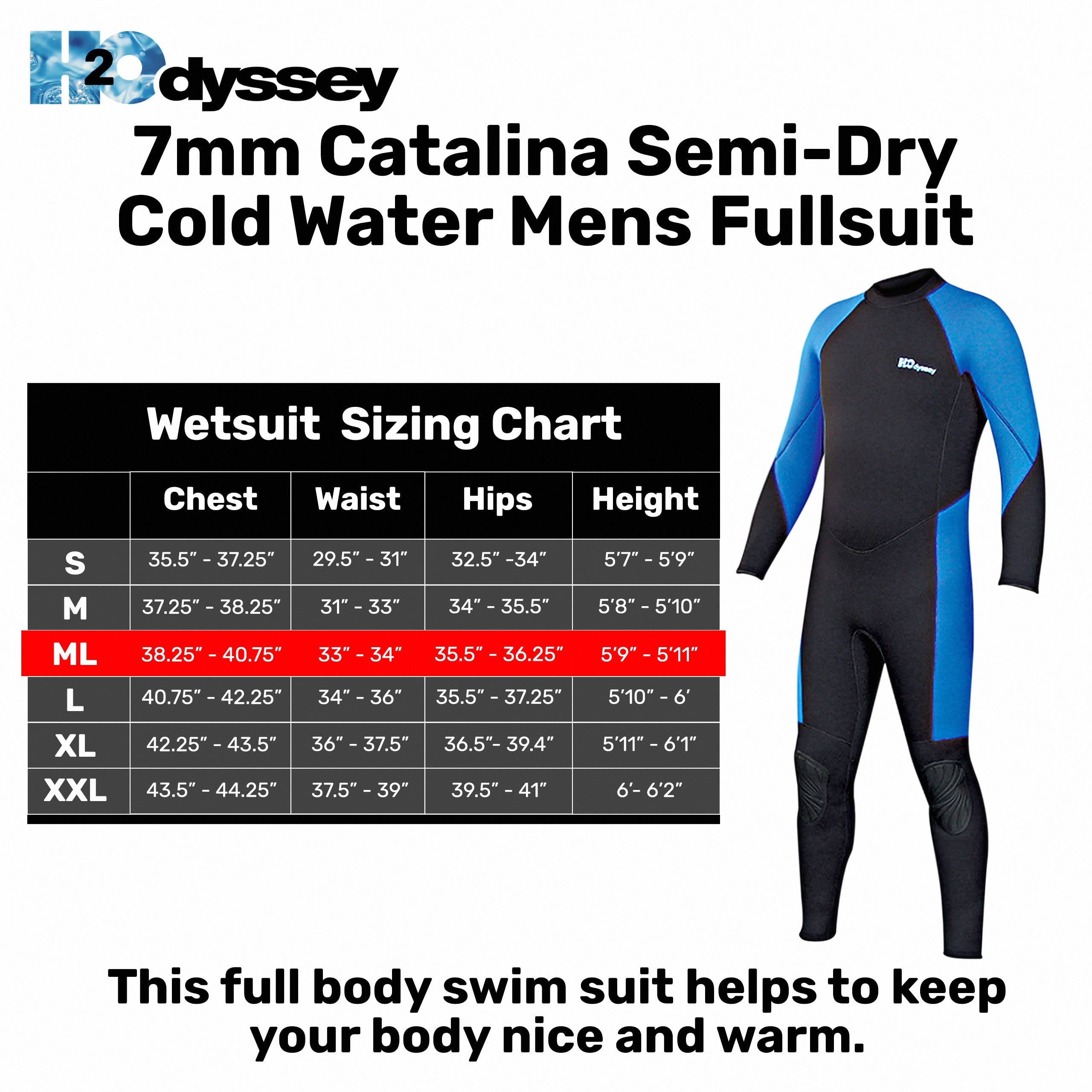 H2Odyssey Catalina 7mm Men's Semi-Dry Wetsuit - Cold Water Deep Sea Swim Suit