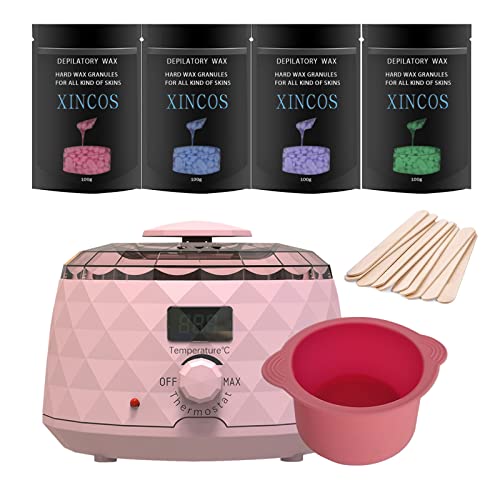 Wax Warmer Kit for Women Men, Hair Removal Waxing Kit with 4 Hard Wax Beans, Lacut Wax Pot for Bikini Brazilian Body Legs Eyebrows Armpits, Newest Diamond Appearance Wax Machine for Sensitive Skin (Pink)