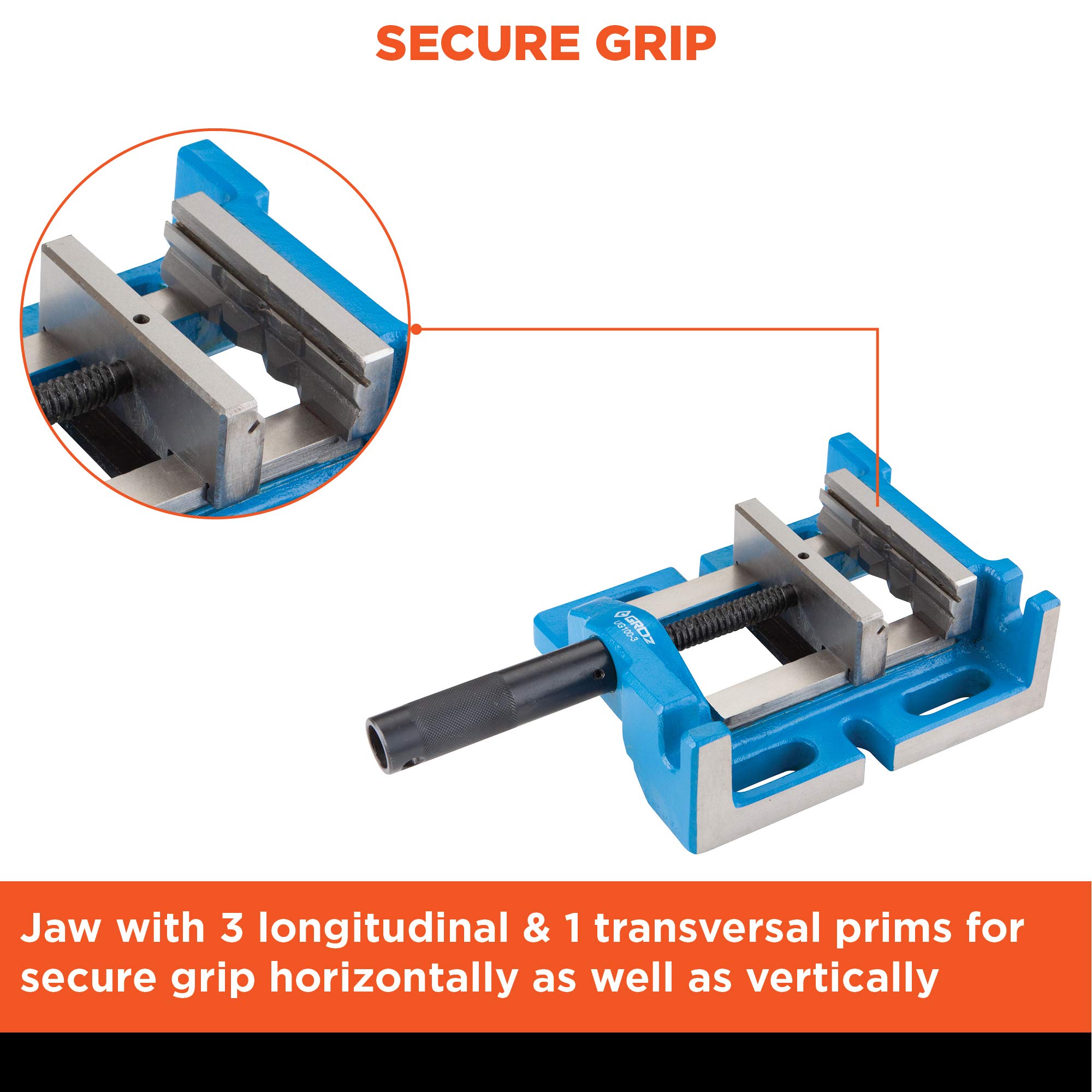 Groz 35125 4" 3-way Uni-Grip Drill Press Vise, Blue