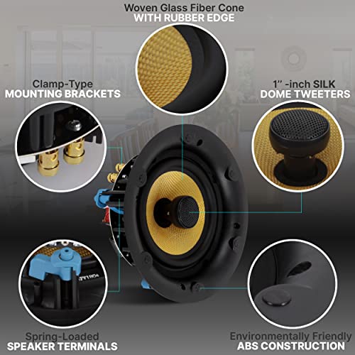 Pyle 6.5β Ceiling Speaker Set - 2-Way Full Range Speaker (Pair) Built-in Electronic Crossover Network in-Ceiling Mount Design 300 Watts PDIC68FG,Black