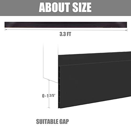 Upgraded Door Draft Stopper for Large Gap,Widened Door Sweep Seal Gap Up to 1-2/5" for Interior, Exterior and Garage Doors- Keeping Draft,Dust, Noise, Unwanted Light and Pests Out, 3" W x 37" L,Black