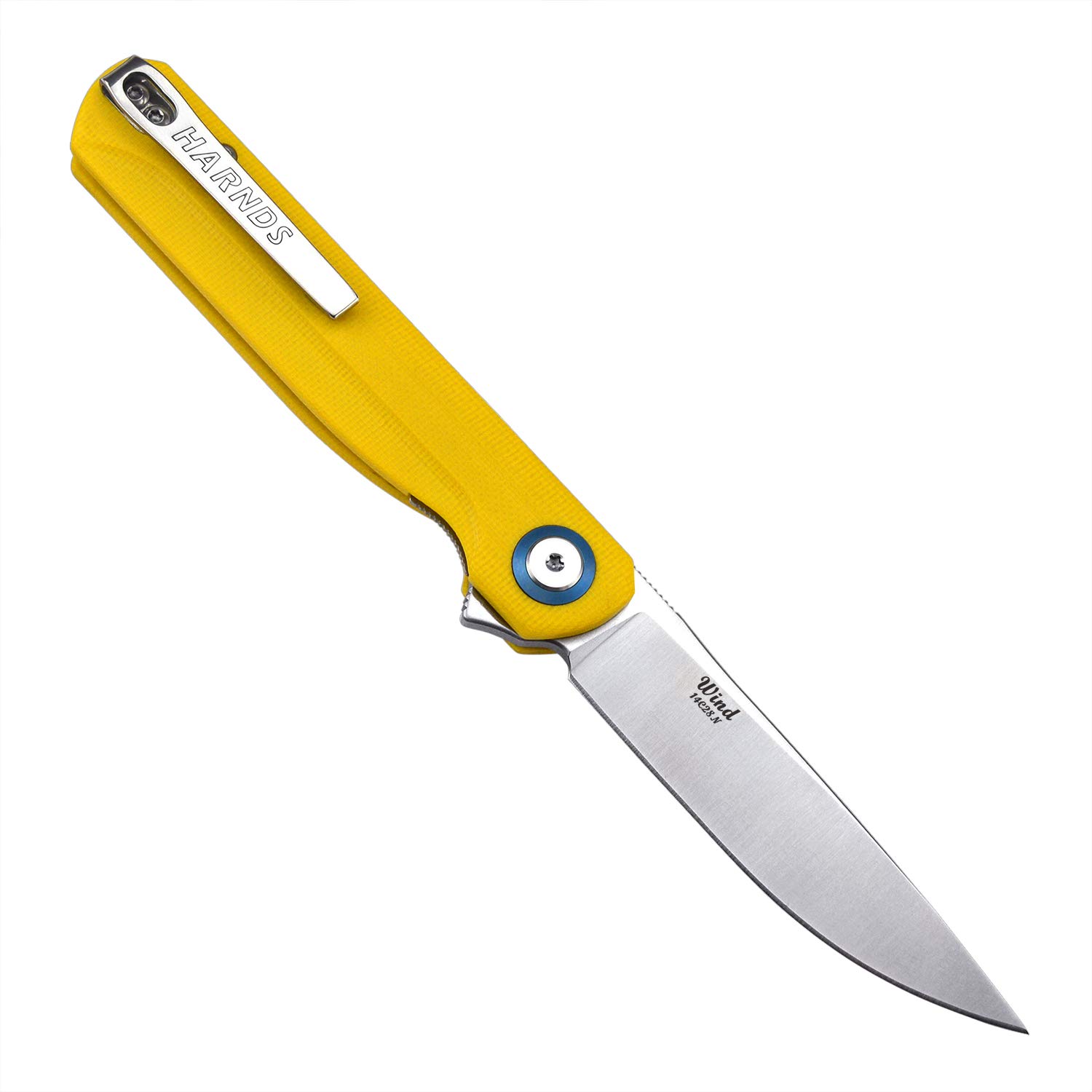 Harnds Wind Pocket Knife Flipper Sandvik Steel G10 Handle Folding Knife Ball Bearing with 2-Position Clip for Camping Survival and EDC (Yellow)