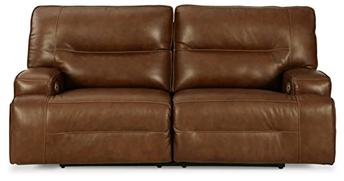 Signature Design by Ashley Francesca Modern Tufted Leather 2 Seat Power Reclining Sofa with Adjustable Headrest, Dark Brown