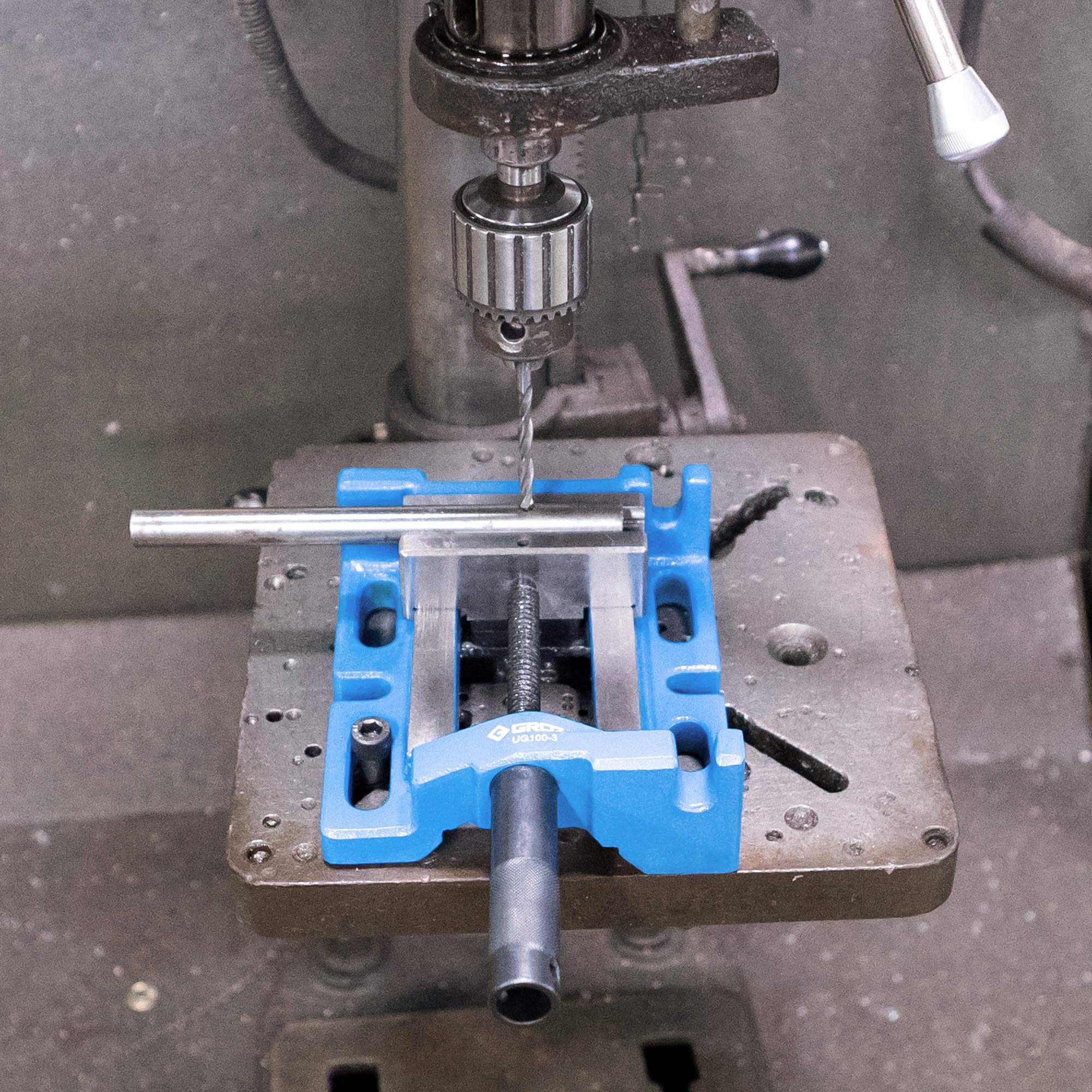 Groz 35125 4" 3-way Uni-Grip Drill Press Vise, Blue