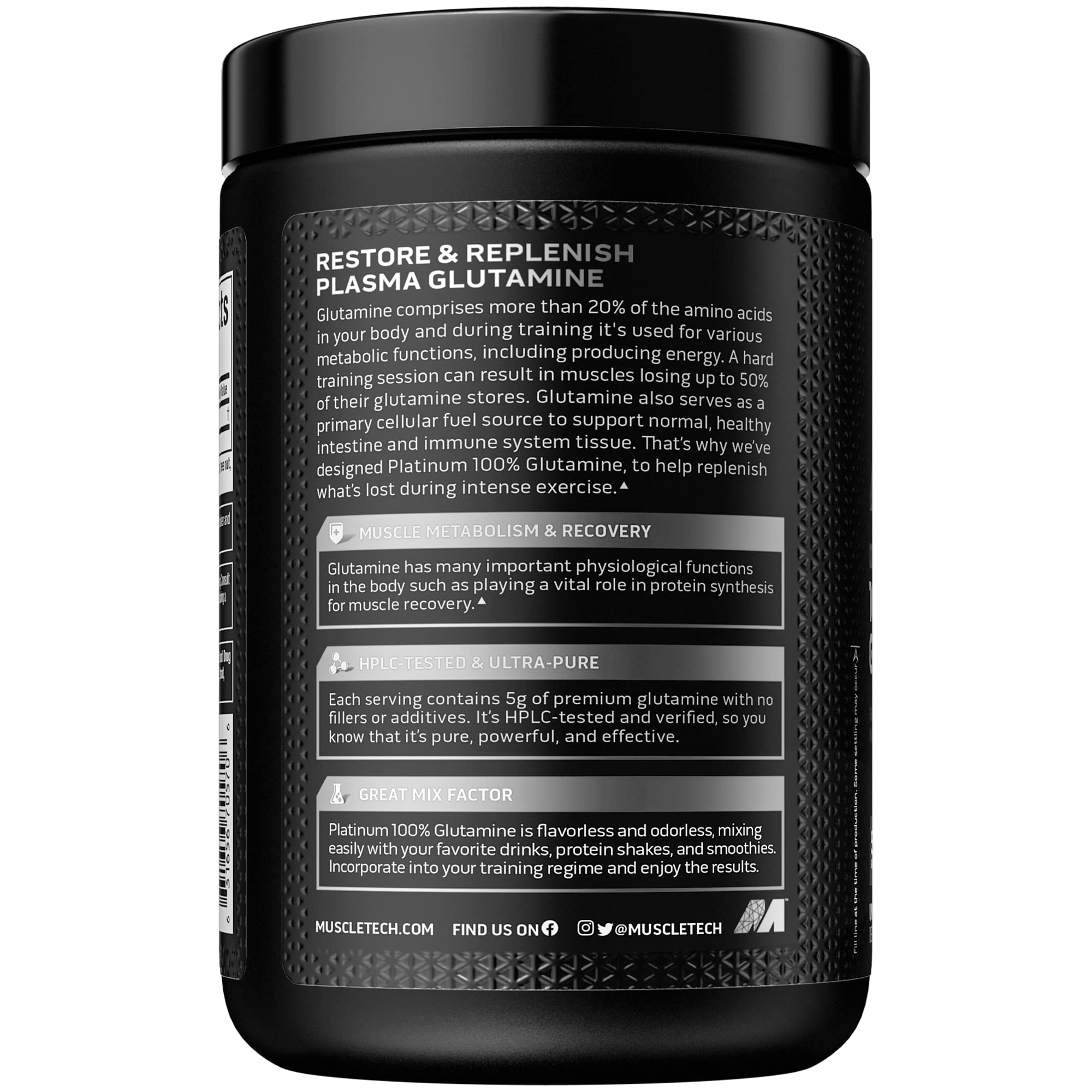 Glutamine Powder | MuscleTech 100% Pure L Glutamine Powder | Post Workout Recovery Drink | L-Glutamine Powder for Men & Women | Muscle Recovery | Unflavored (60 Servings)